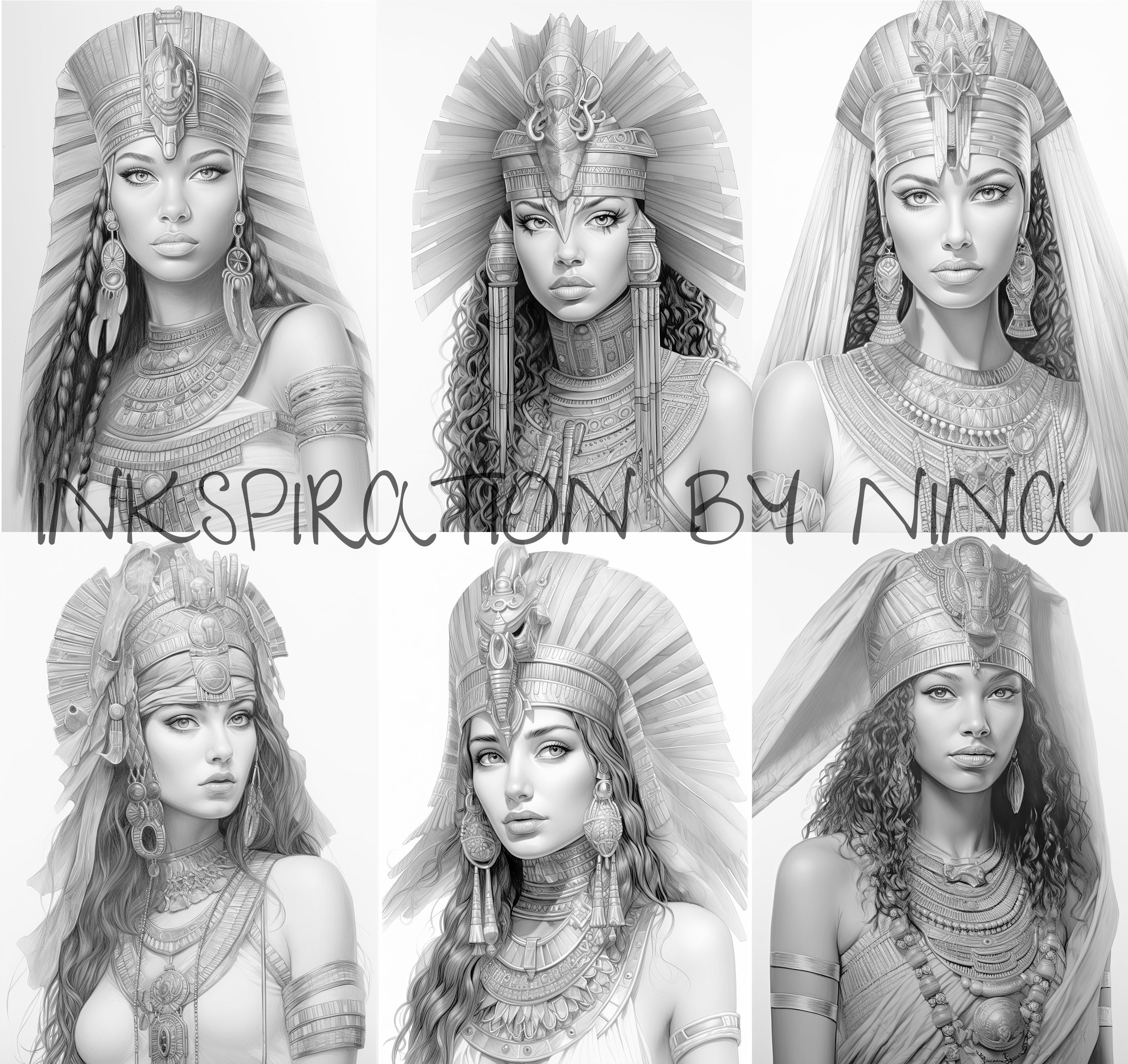 Ancient Egyptian Woman Coloring Book, 20 Premium Coloring Sheets, Adult ...