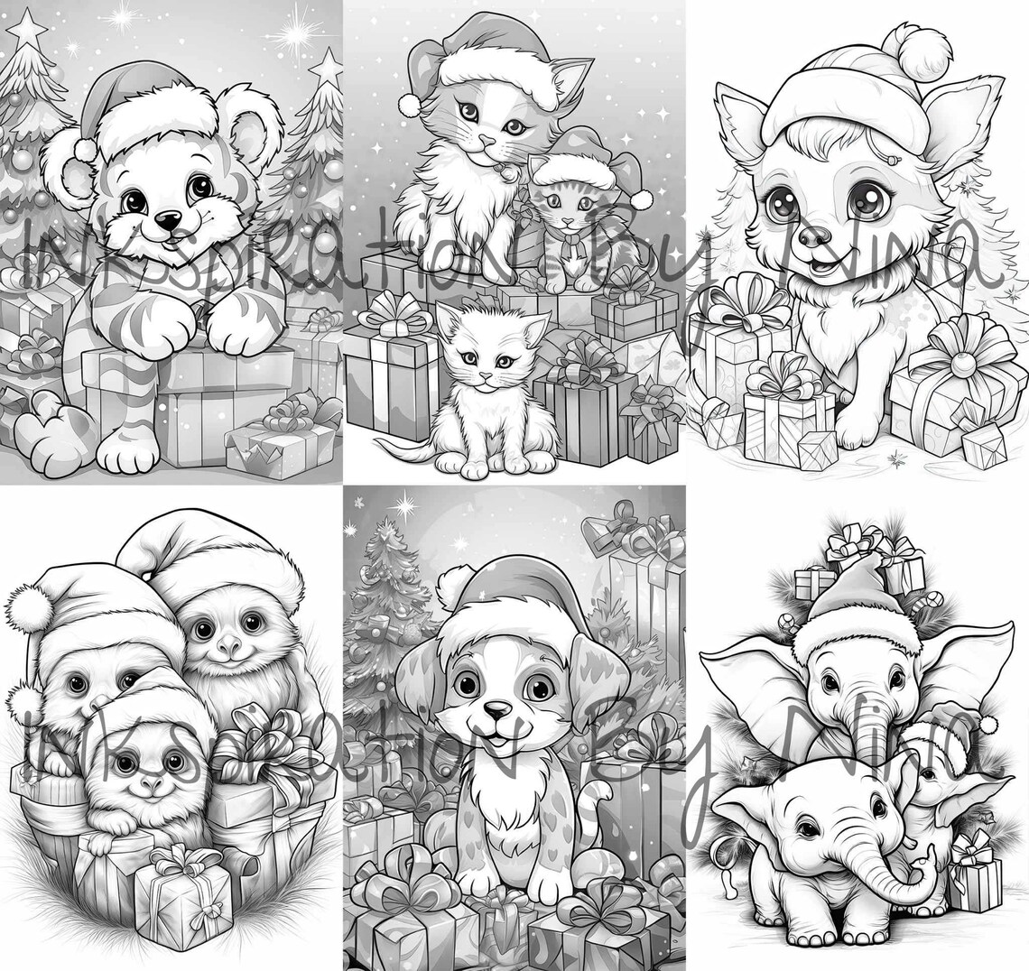 Cute Animals With Gifts Coloring Book 24 Premium Adult & Kids - Etsy