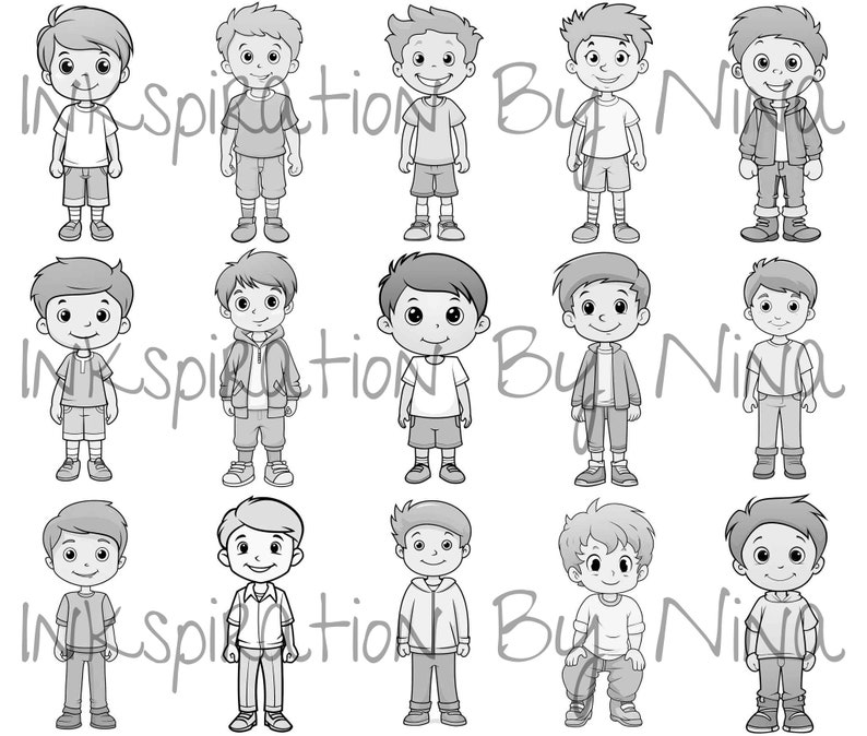 Small Cartoon Kid Coloring Book, 18 Detail Greyscale Adult & Kids ...