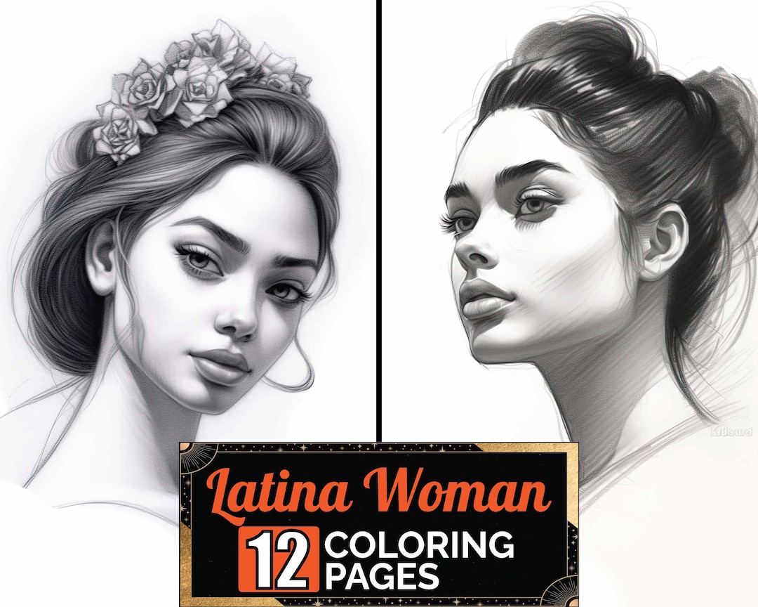 Latina Woman Coloring Book, 12 Premium Adult Kids American Latin Woman ...