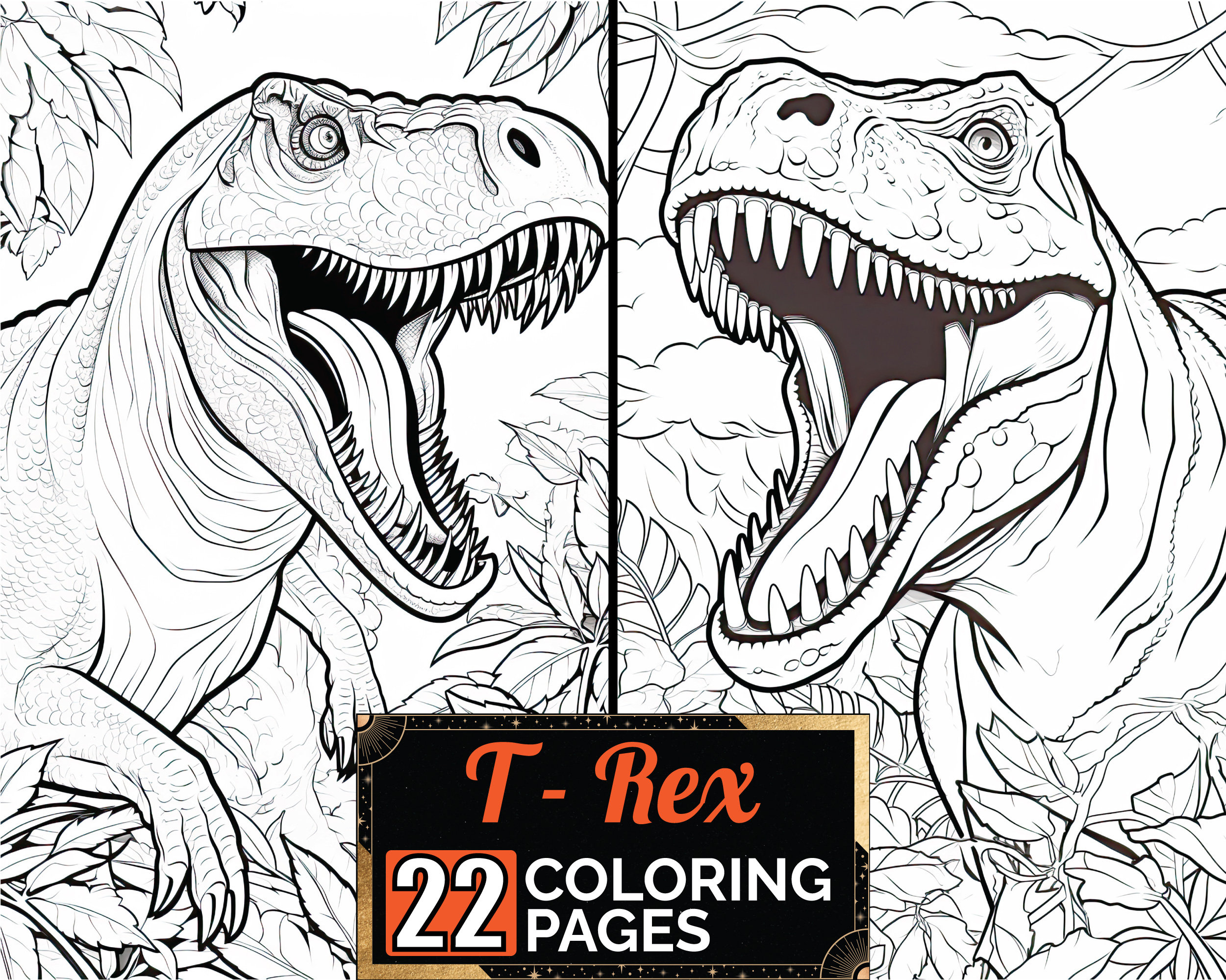 Tyrannosaurus Rex Coloring Book, 22 Premium Adult & Kids Dinosaurs ...