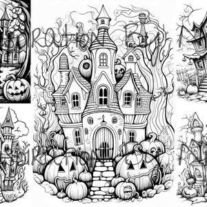 Haunted Pumpkin House Coloring Book, 20 Greyscale Adult & Kids ...