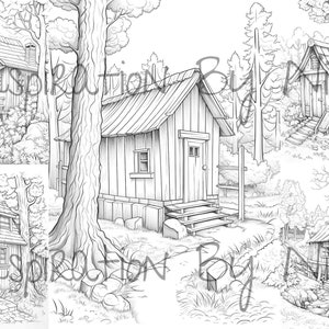 Wooden Forest Shack Coloring Book, 21 Detail Greyscale Adult & Kids ...