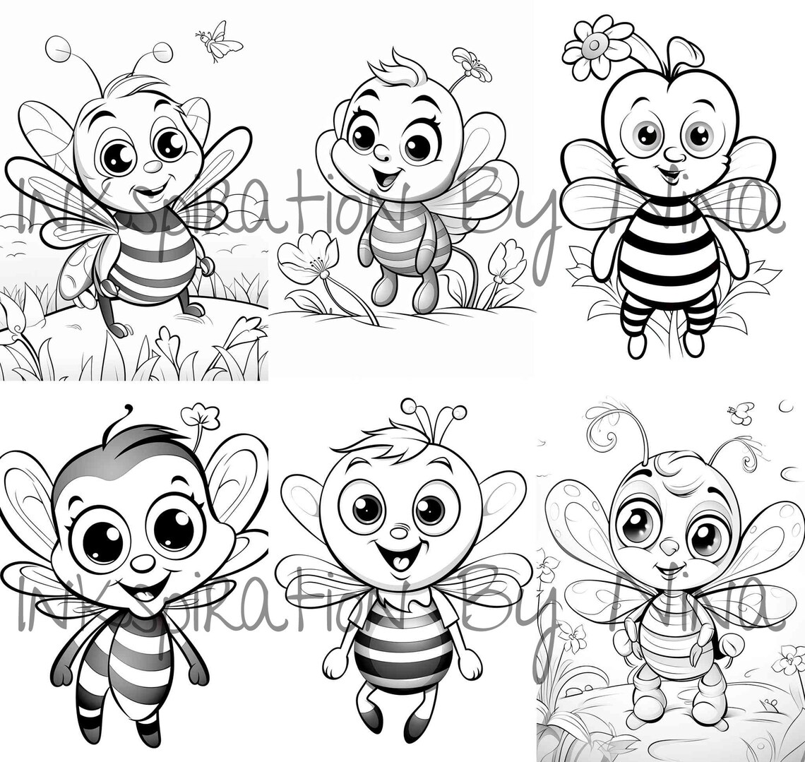 Cute Little Honey Bee Coloring Book, 30 Detail Greyscale Adult & Kids ...