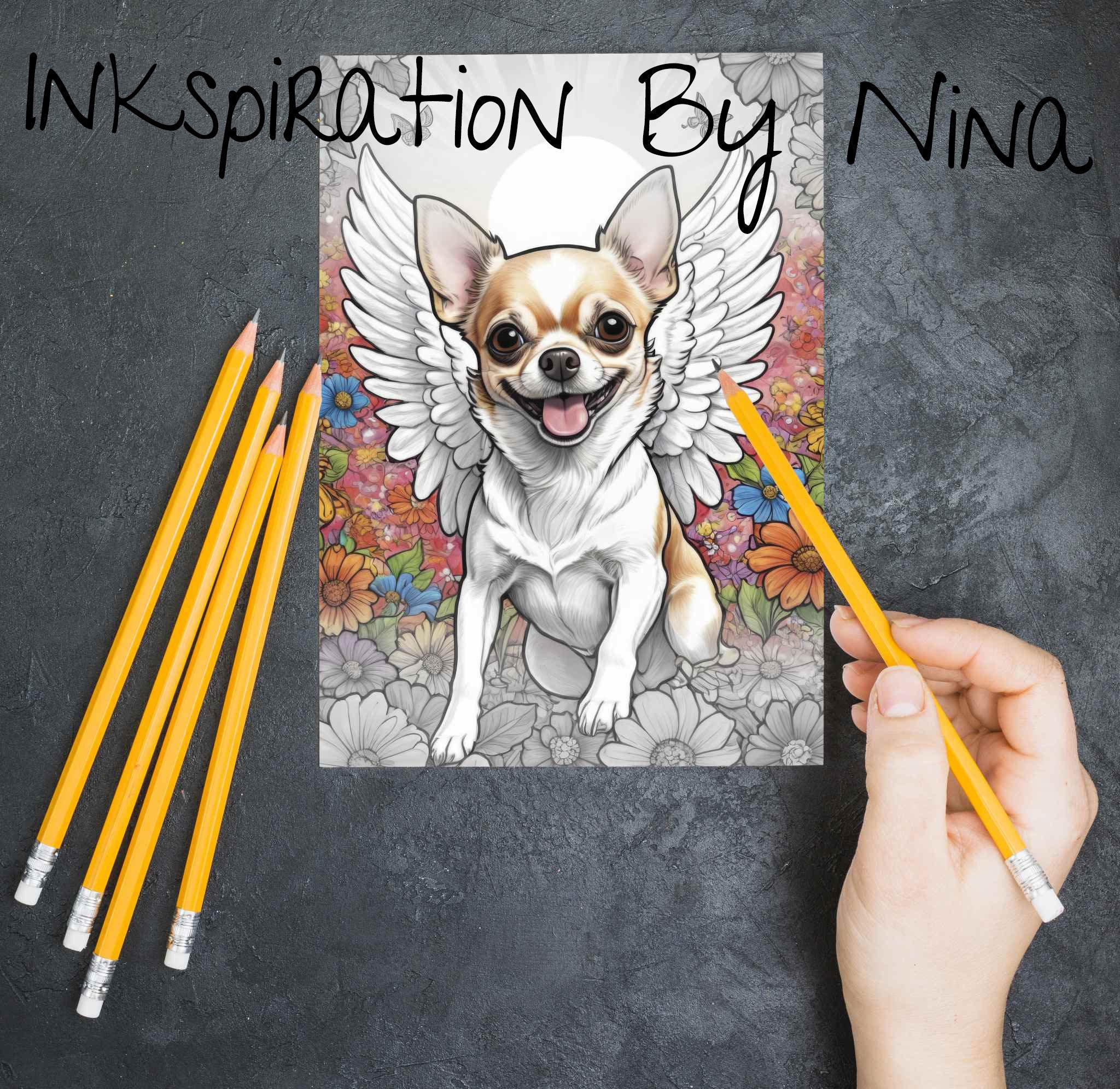Chihuahua Angel With Wings Coloring Book, 48 Detail Greyscale Adult ...