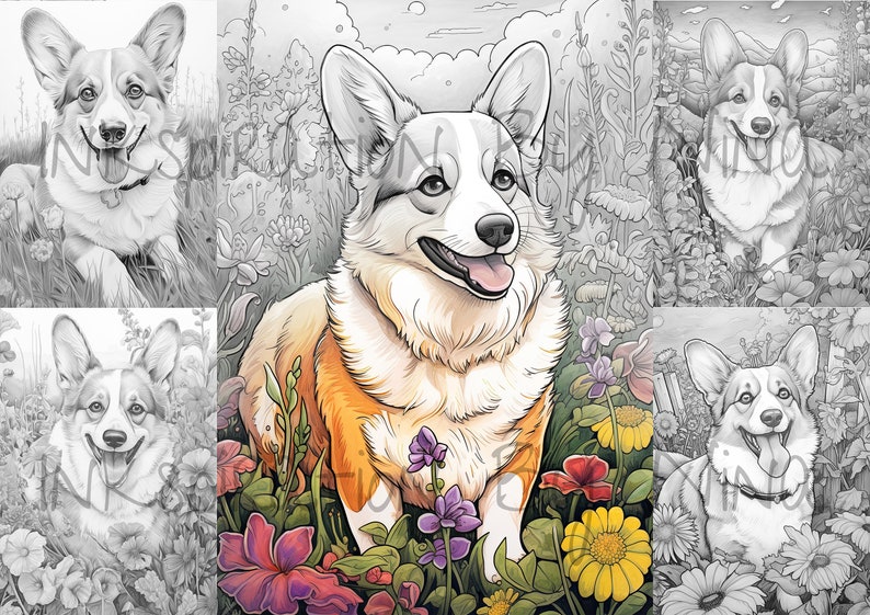 Flower Pembroke Welsh Corgi Coloring Book, 20 Premium Dog Coloring ...