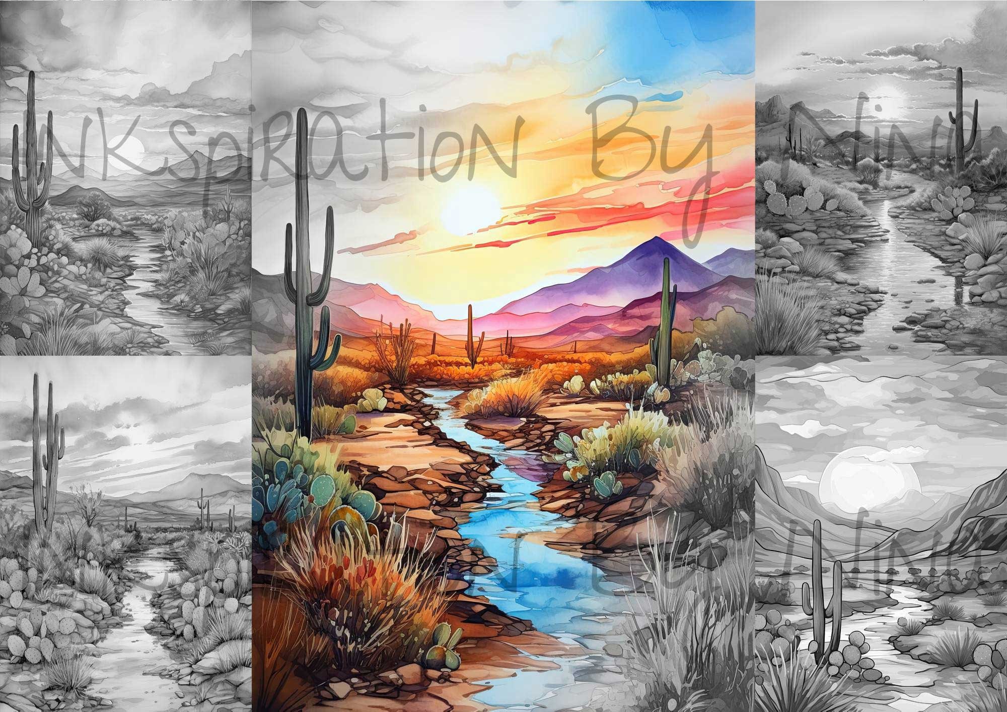 Arizona Desert Sunset Coloring Pages, 20 Premium Coloring Sheets ...