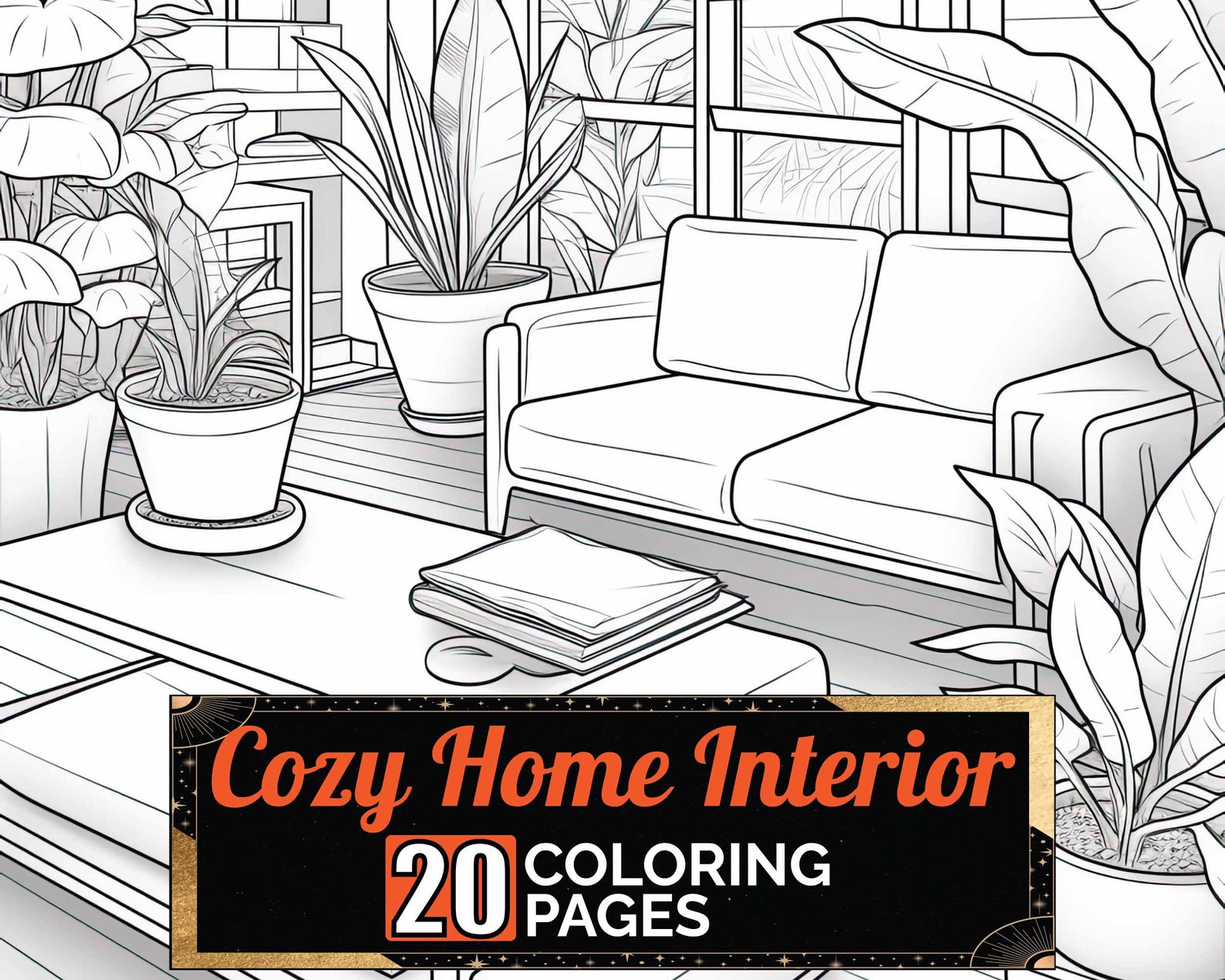 Cozy Home Interior Line Art Coloring Pages, 24 Premium Coloring Sheets ...