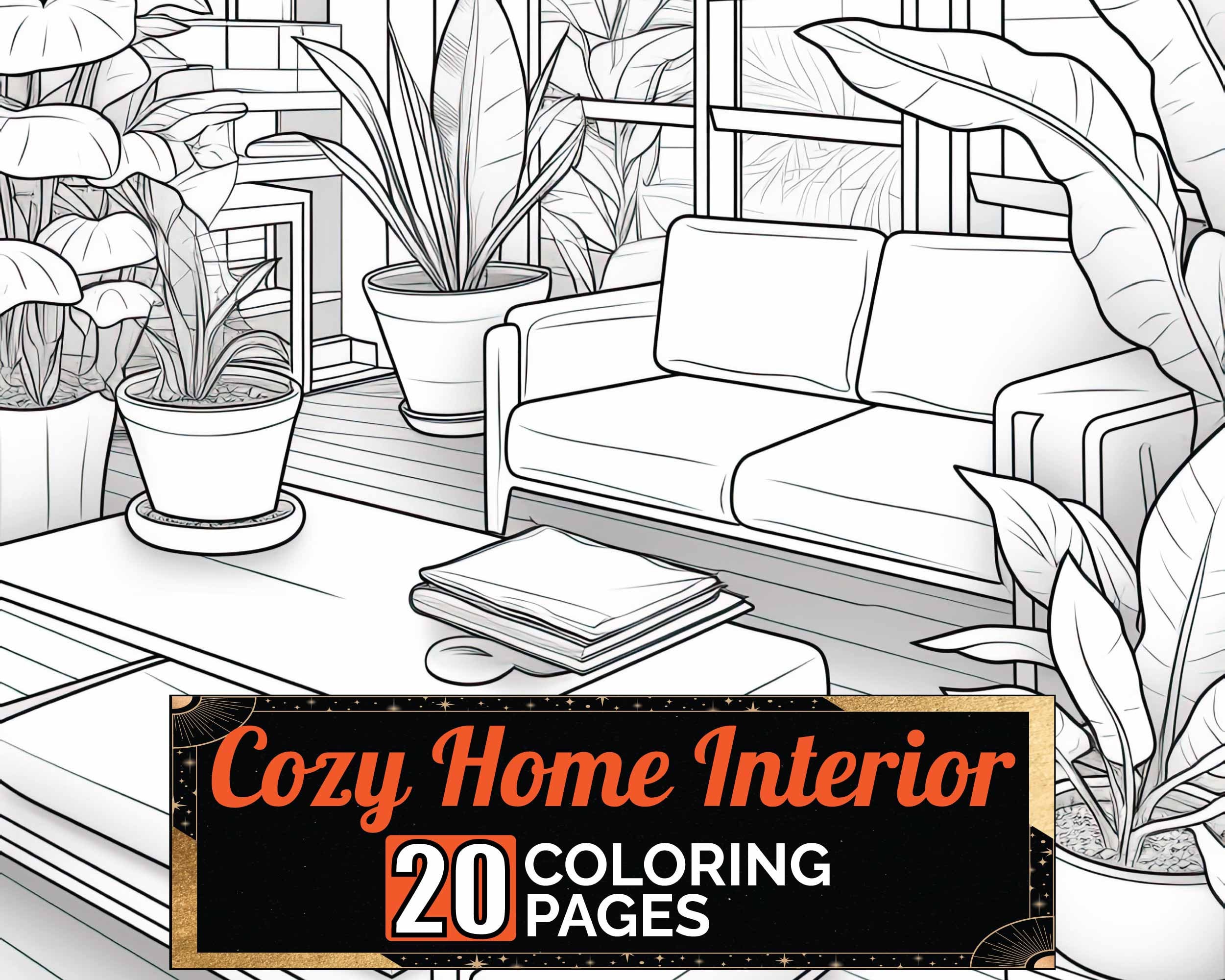 Cozy Home Interior Line Art Coloring Pages, 24 Premium Coloring Sheets ...