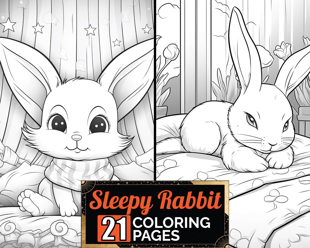 Sleepy Rabbit in Bed Coloring Book, 21 Detail Greyscale Adult & Kids ...