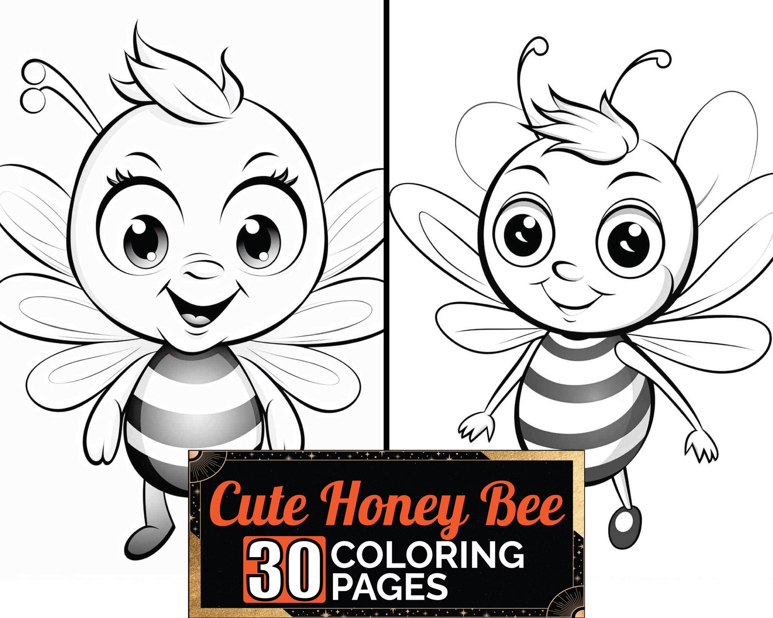 Cute Little Honey Bee Coloring Book, 30 Detail Greyscale Adult & Kids ...