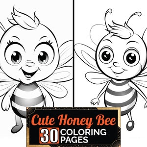 Cute Little Honey Bee Coloring Book, 30 Detail Greyscale Adult & Kids ...