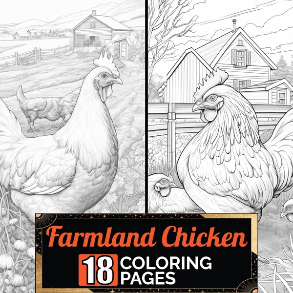 Adult Chicken Coloring Pages - Etsy