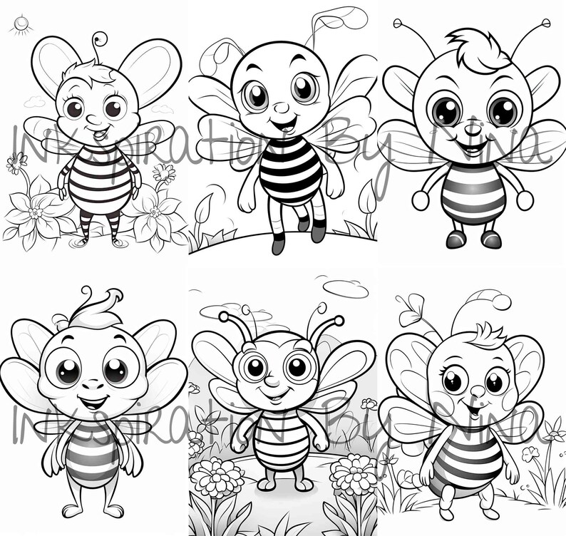 Cute Little Honey Bee Coloring Book, 30 Detail Greyscale Adult & Kids ...