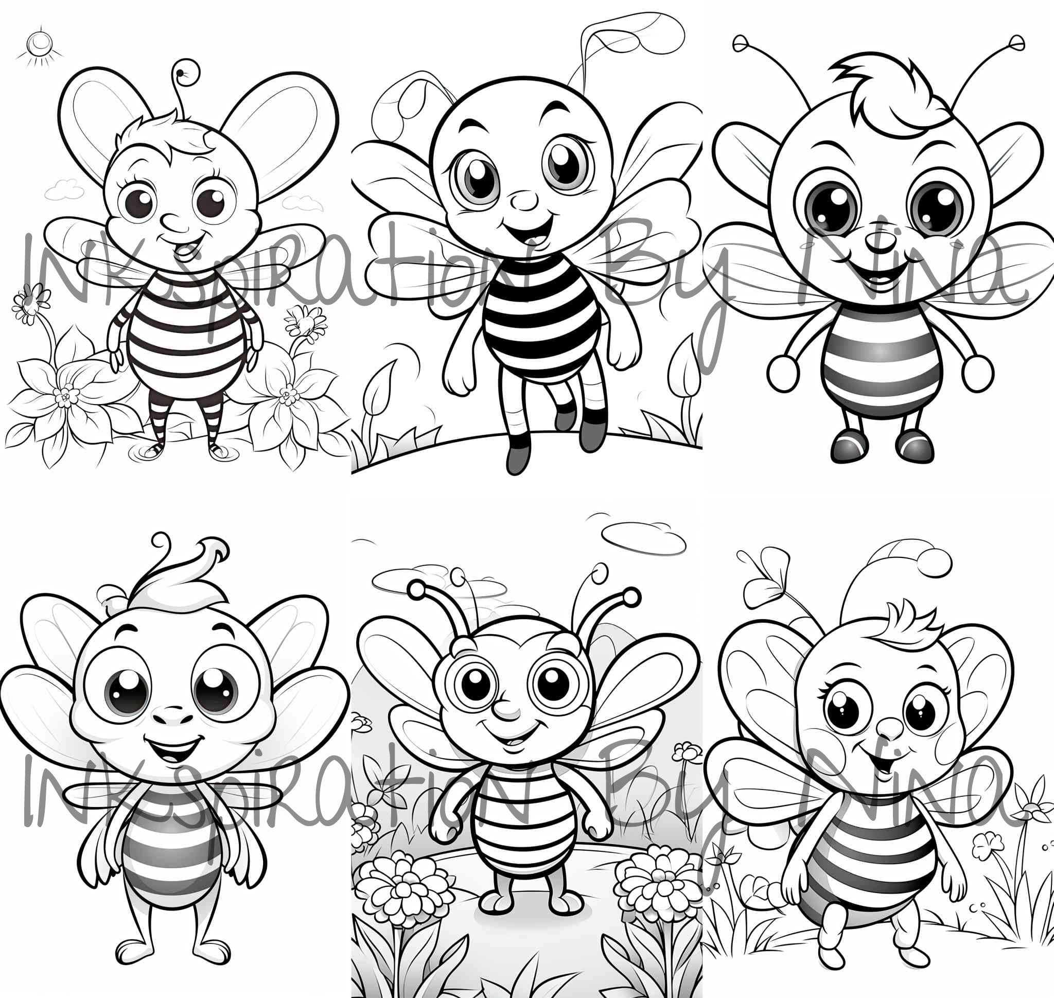 Cute Little Honey Bee Coloring Book, 30 Detail Greyscale Adult & Kids ...