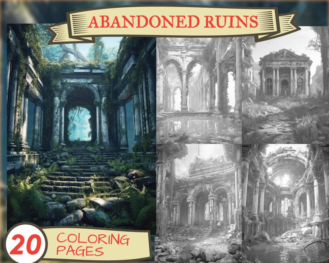 Abandoned Ruins | 20 Coloring Pages A4 Size | Premium Printable Adult ...