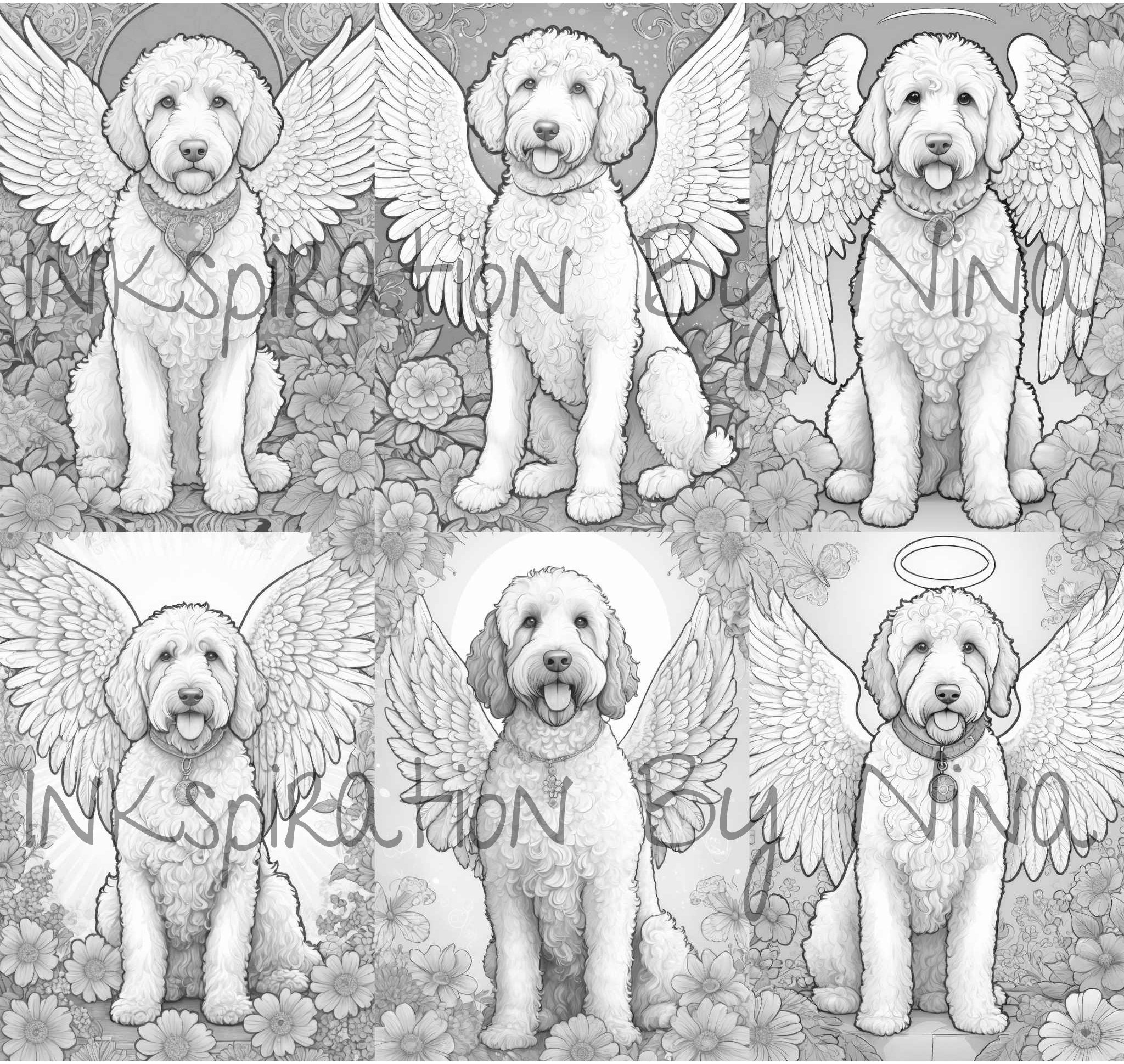 Labradoodle Angel Coloring Book, 24 Detail Greyscale Adult & Kids Good ...