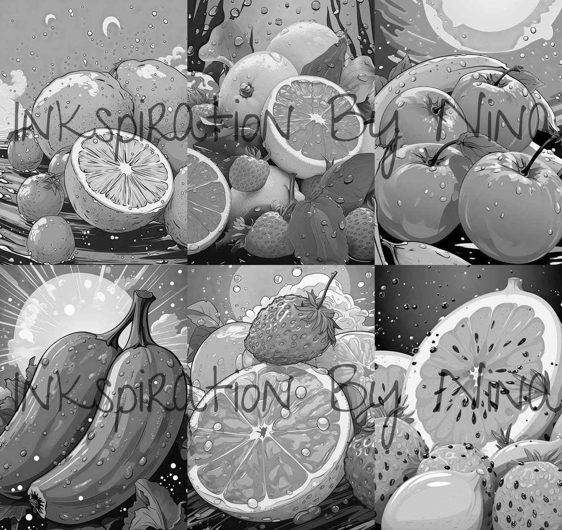 Pop Art Fruit Coloring Book 24 Greyscale Adult & Kids Detail - Etsy