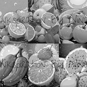 Pop Art Fruit Coloring Book, 24 Greyscale Adult & Kids Detail Fancy ...