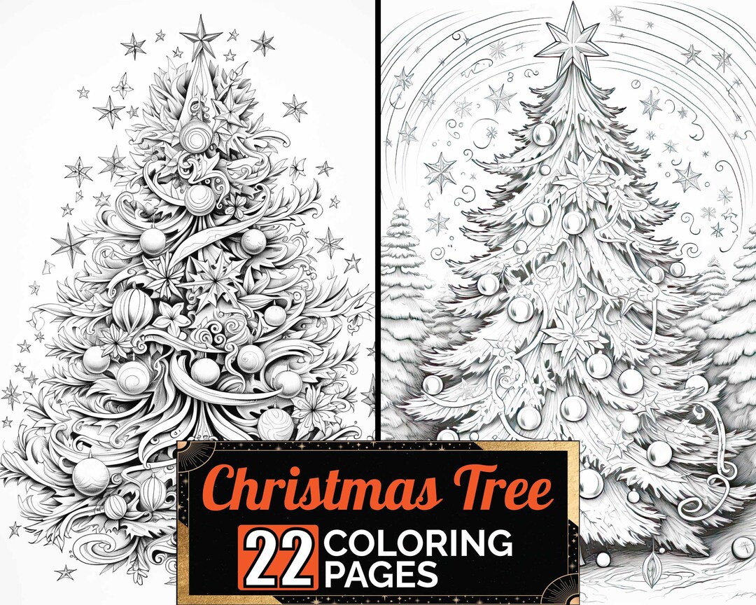 Decorated Christmas Tree Coloring Book, 22 Greyscale Adult & Kid Detail ...