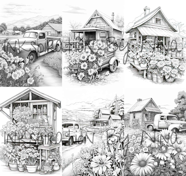 Nostalgic Countryside Life Coloring Book, 24 Adult & Kids Detail Life ...