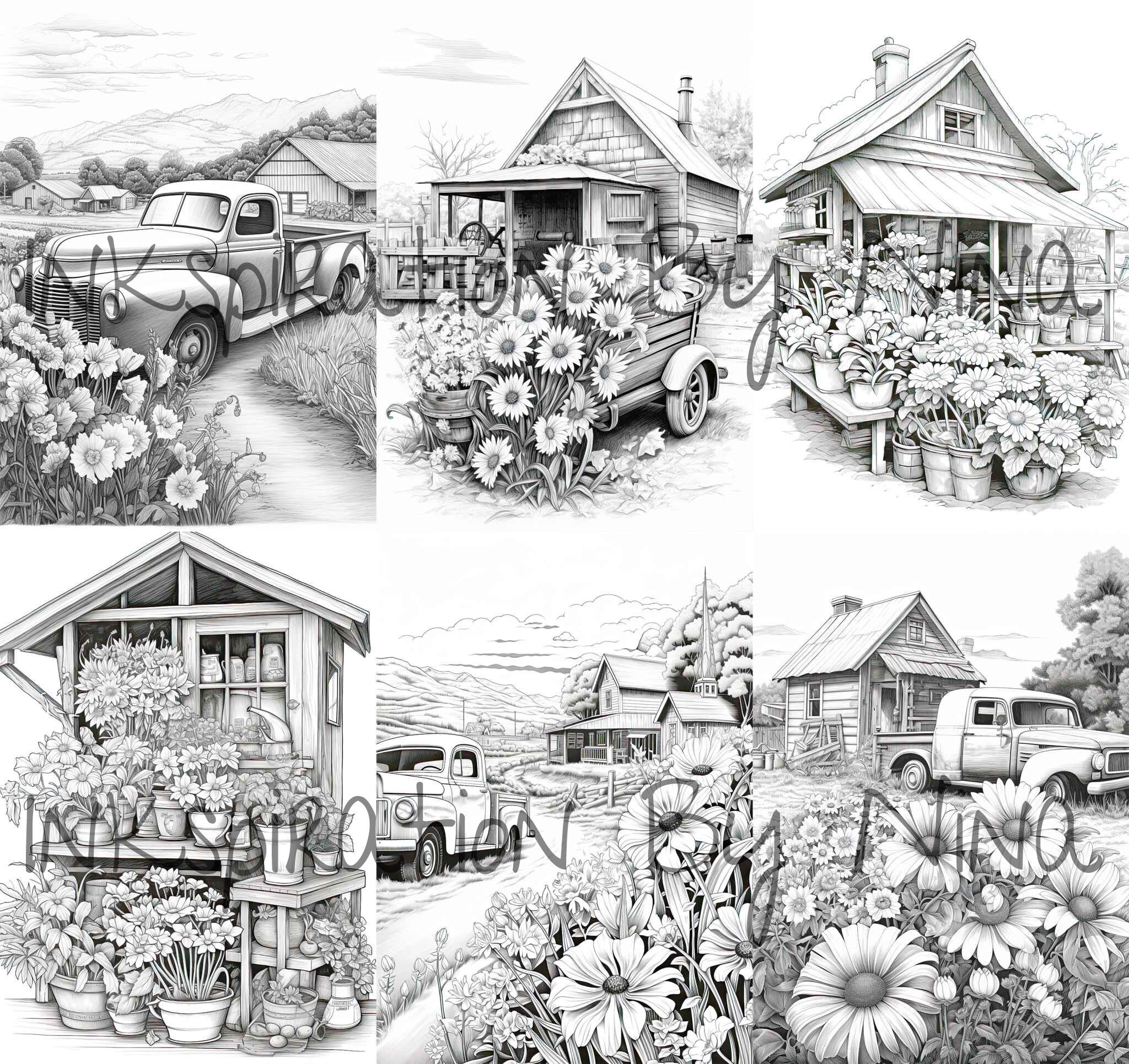 Nostalgic Countryside Life Coloring Book, 24 Adult & Kids Detail Life ...