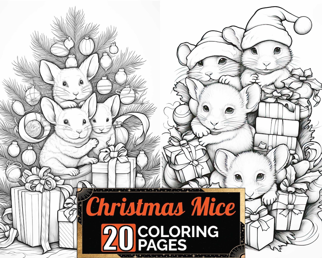 Christmas Mice Presents Coloring Book, 20 Premium Adult Kids Winter ...