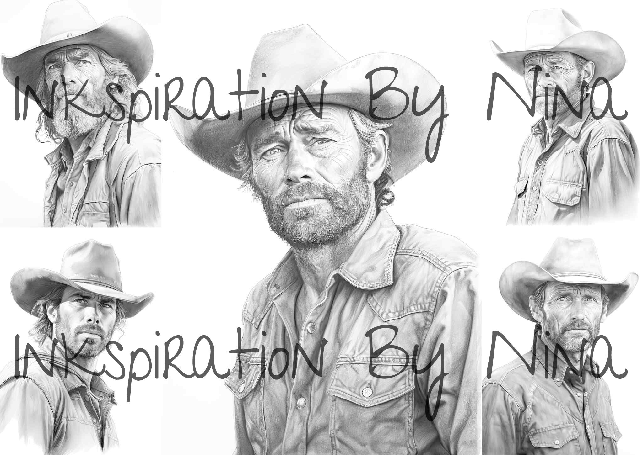 Handsome Rugged Manly Cowboy Coloring Book, 15 Detail Greyscale Adult ...