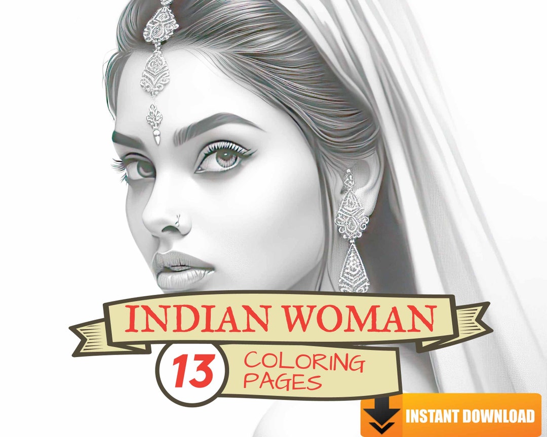Indian Woman Coloring Pages, 13 Premium Coloring Sheets, Adult & Kids ...