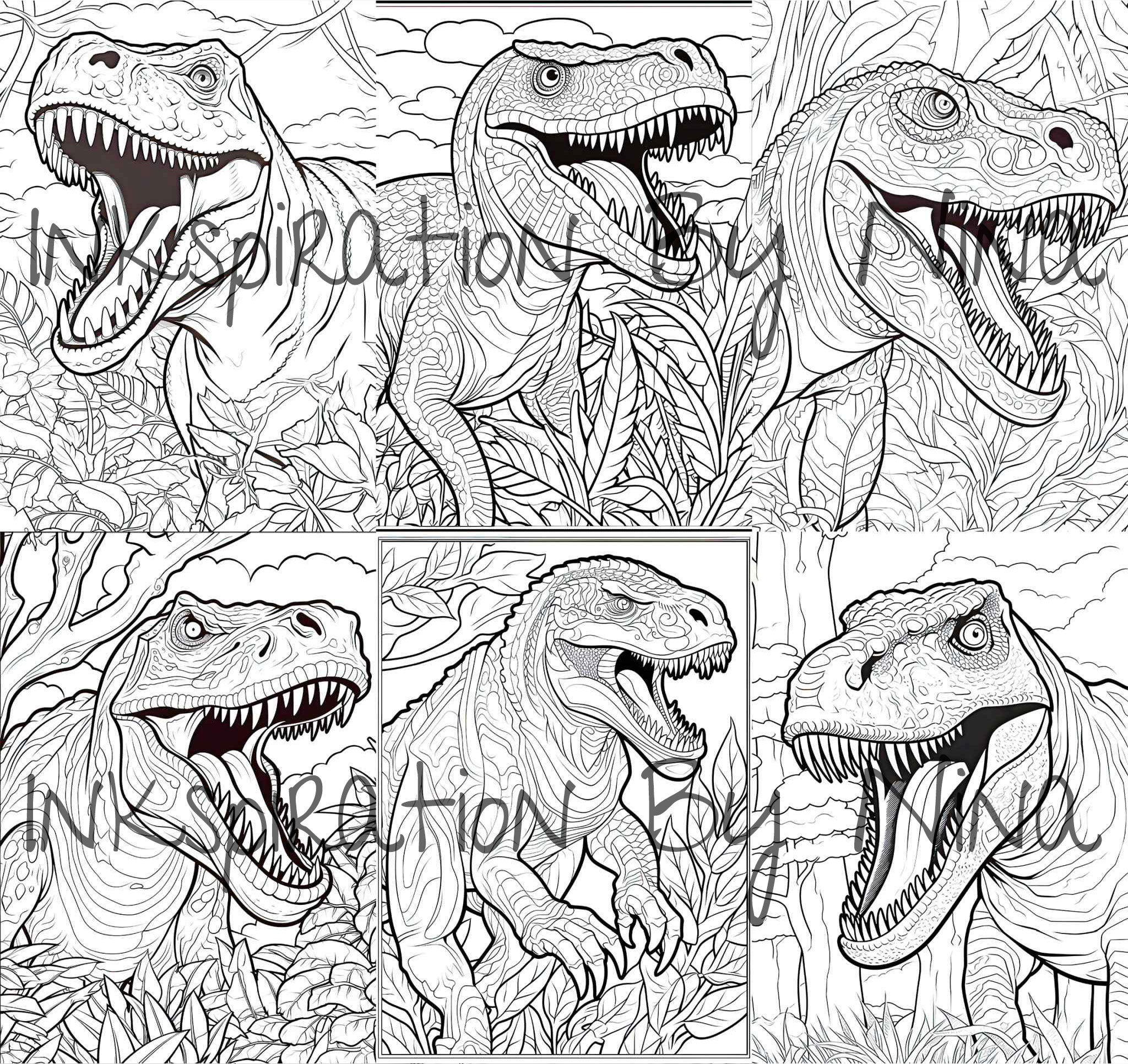 Tyrannosaurus Rex Coloring Book, 22 Premium Adult & Kids Dinosaurs ...