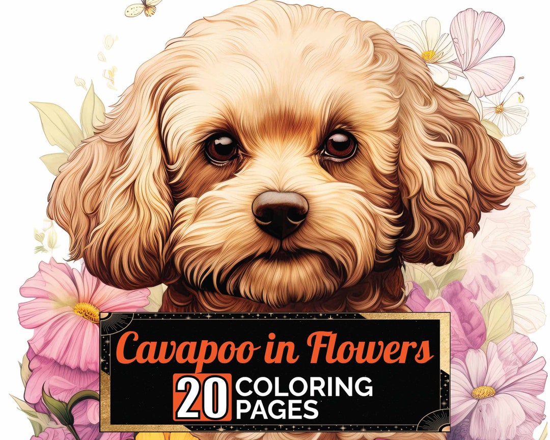 Cavapoo in Flowers Coloring Pages, 20 Premium Coloring Sheets, Coloring Book A4 Size, Printable ...