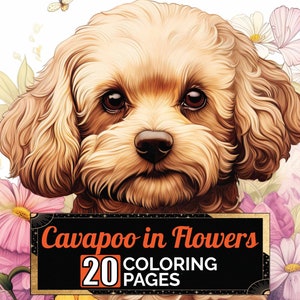 Cavapoo in Flowers Coloring Pages, 20 Premium Coloring Sheets, Coloring ...