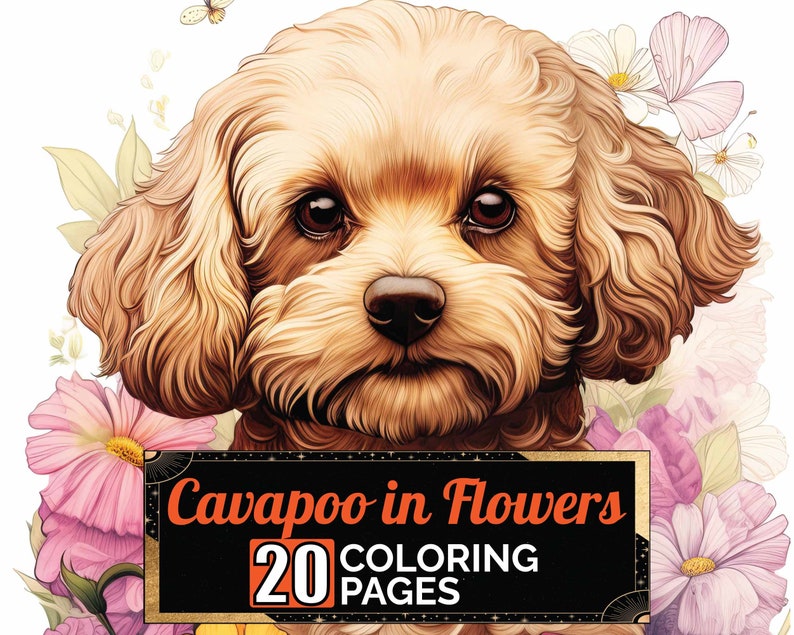 Cavapoo in Flowers Coloring Pages, 20 Premium Coloring Sheets, Coloring ...