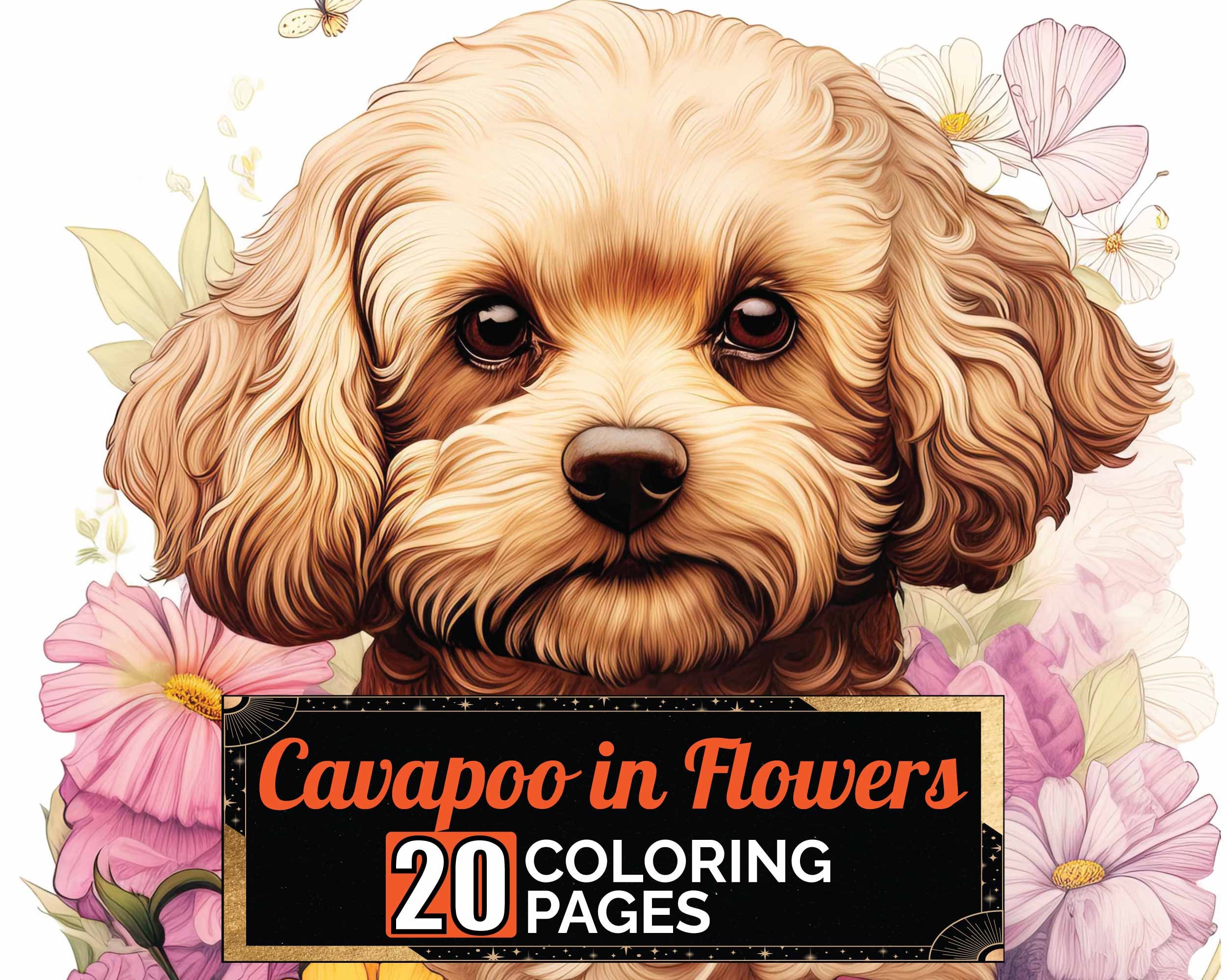 Cavapoo in Flowers Coloring Pages, 20 Premium Coloring Sheets, Coloring ...
