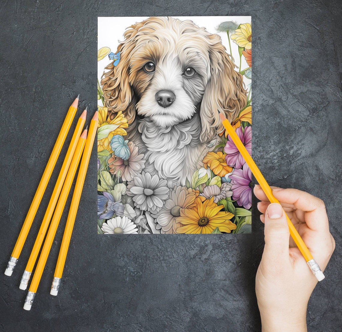 Cavapoo in Flowers Coloring Pages, 20 Premium Coloring Sheets, Coloring ...
