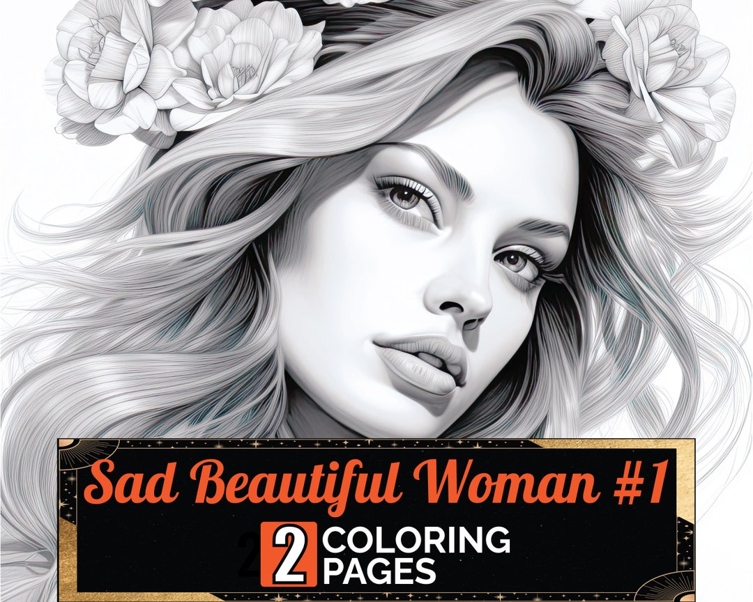 Sad Beautiful Woman Coloring Book 1, Light & Dark Premium A4 Size Page ...