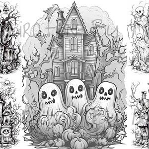 Scary Haunted House Halloween Coloring Pages, 20 Premium Adult & Kids ...
