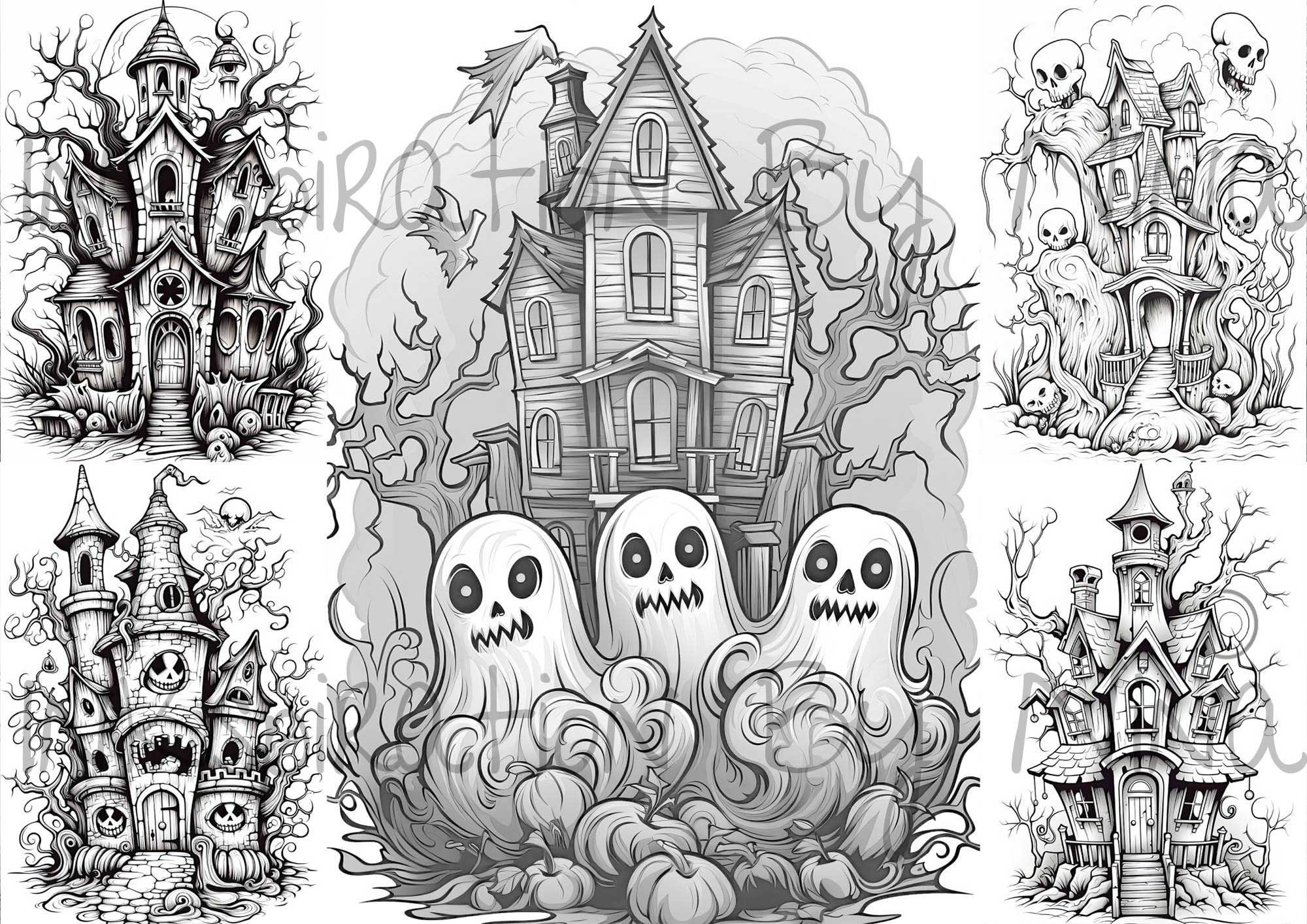 Scary Haunted House Halloween Coloring Pages 20 Premium Adult - Etsy