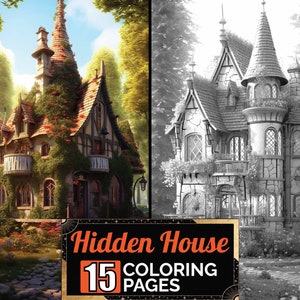 Hidden House Coloring Pages, 15 Premium Coloring Sheets, Adult & Kids ...