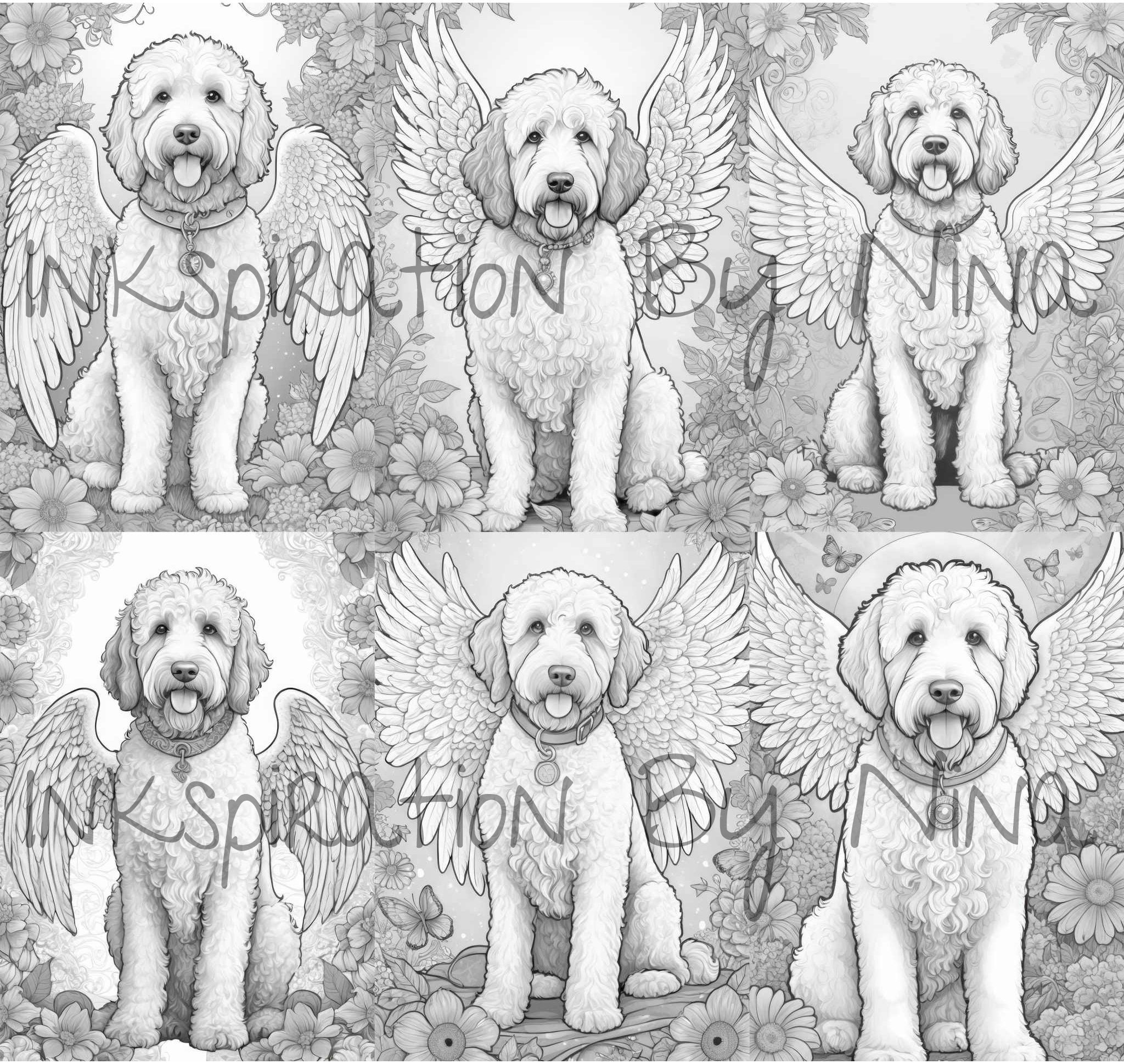 Labradoodle Angel Coloring Book, 24 Detail Greyscale Adult & Kids Good ...