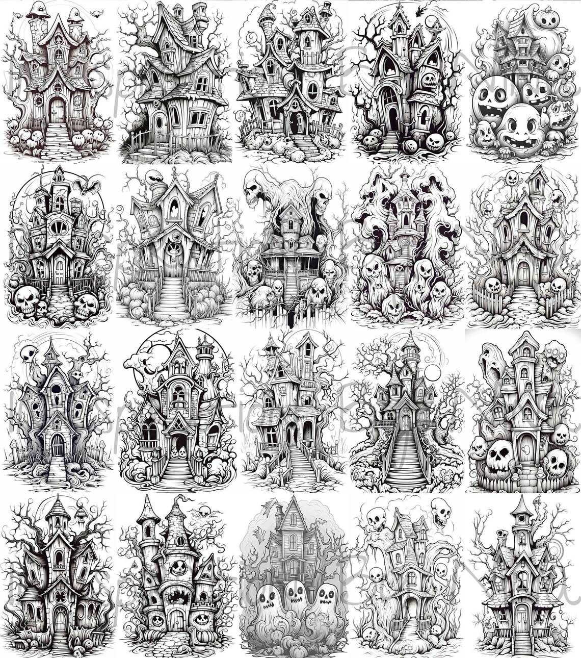 Scary Haunted House Halloween Coloring Pages 20 Premium Adult - Etsy