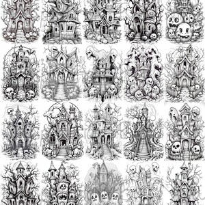 Scary Haunted House Halloween Coloring Pages, 20 Premium Adult & Kids ...