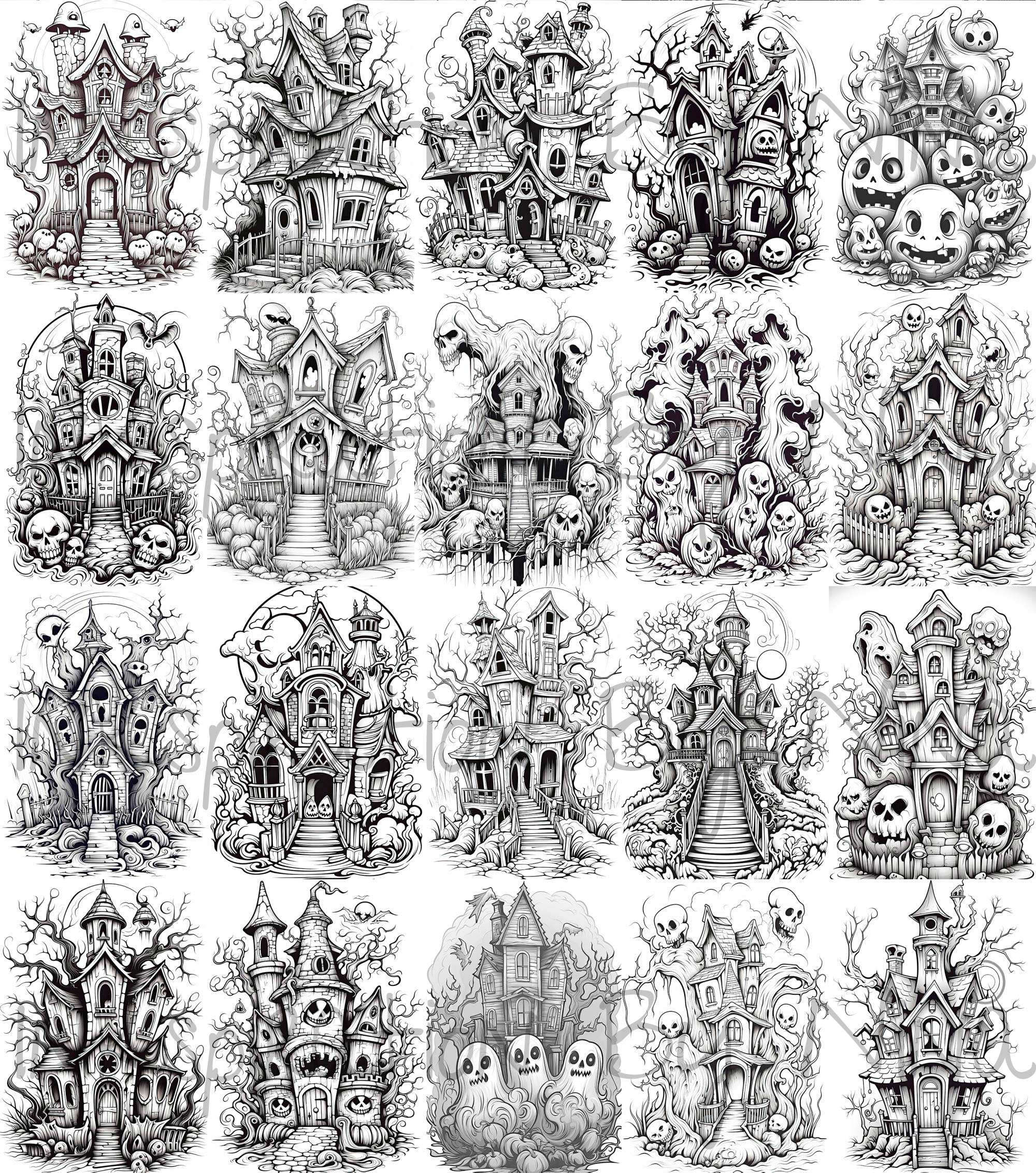 Scary Haunted House Halloween Coloring Pages 20 Premium Adult - Etsy