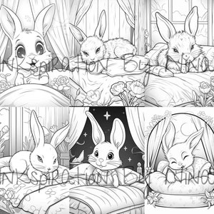 Sleepy Rabbit in Bed Coloring Book, 21 Detail Greyscale Adult & Kids ...