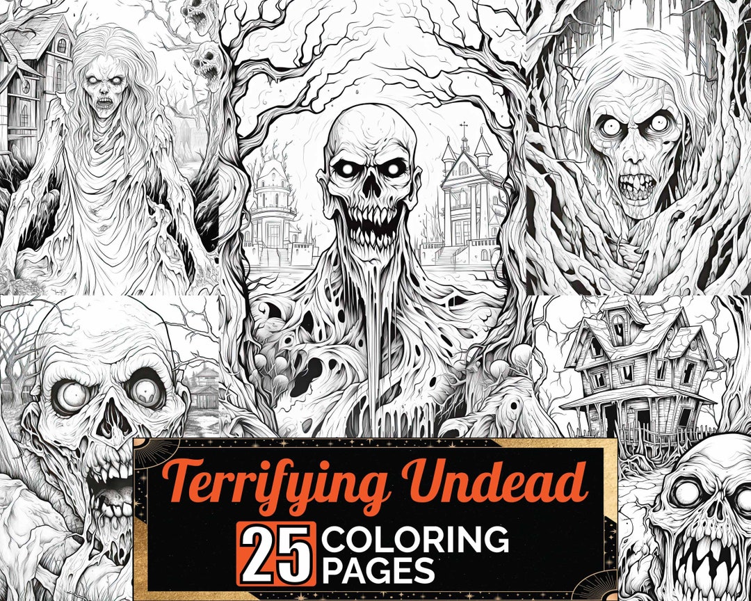 Terrifying Undead Zombies Halloween Coloring Pages, 25 Premium Adult ...