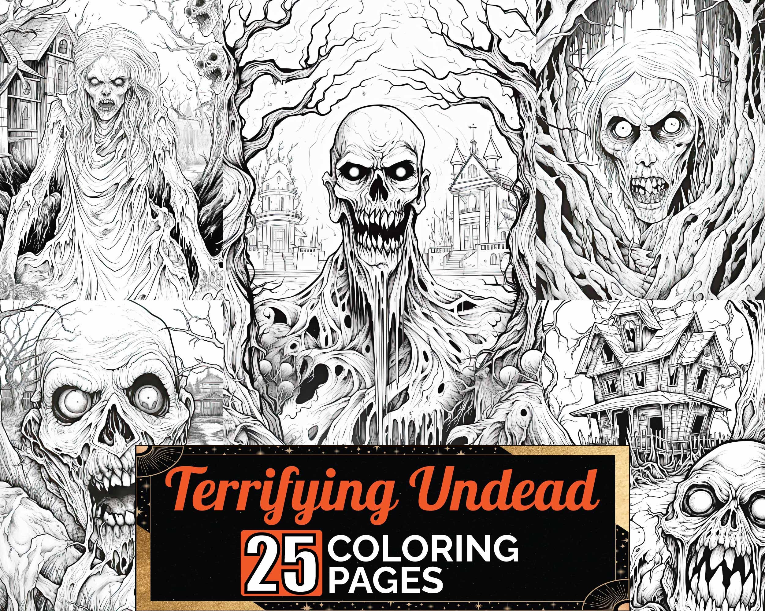 Terrifying Undead Zombies Halloween Coloring Pages 25 Premium - Etsy