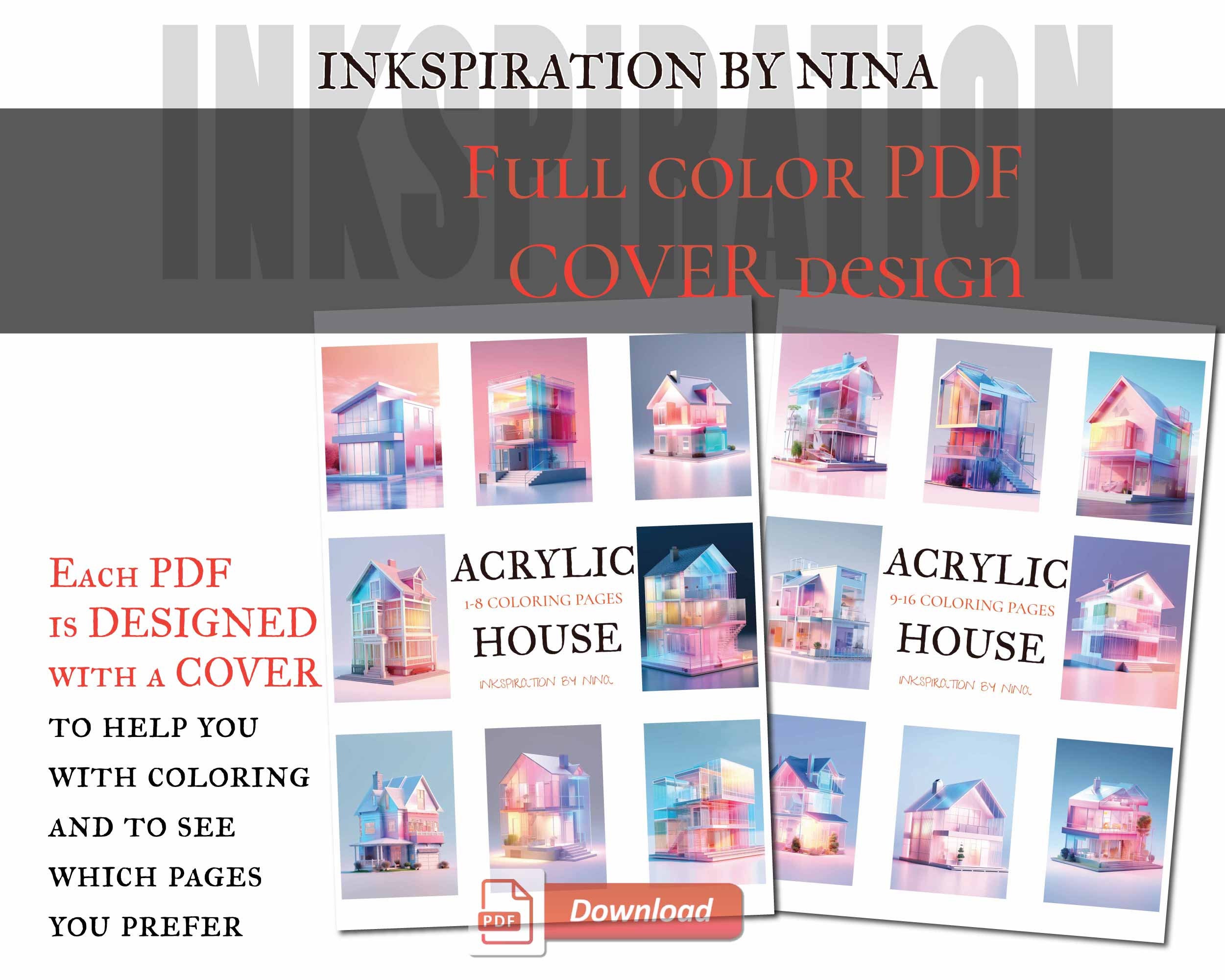 Acrylic House Coloring Book 16 Detail Greyscale Adult & Kids - Etsy