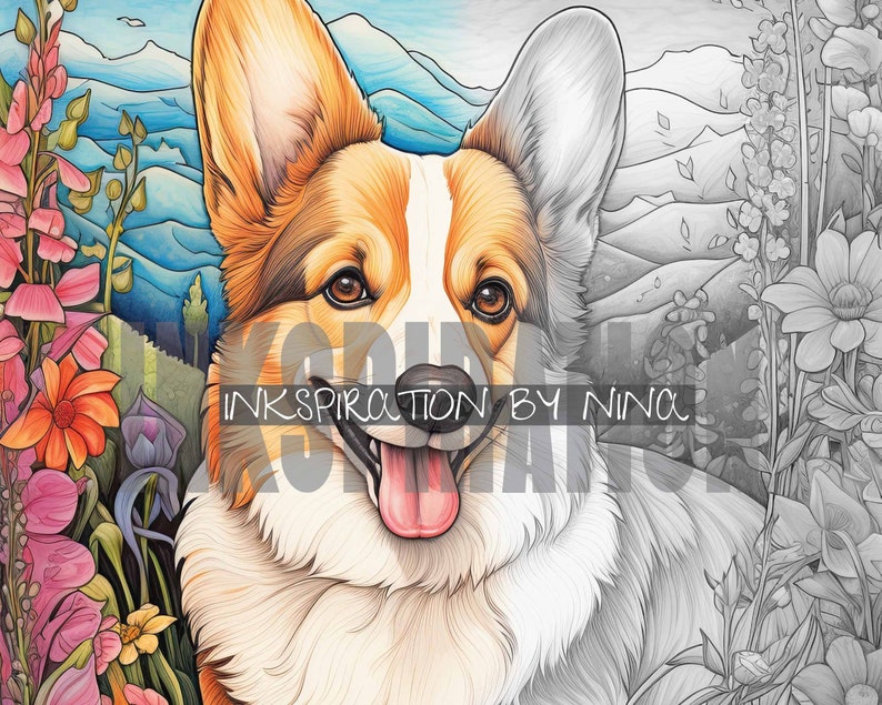 Flower Pembroke Welsh Corgi Coloring Book, 20 Premium Dog Coloring ...