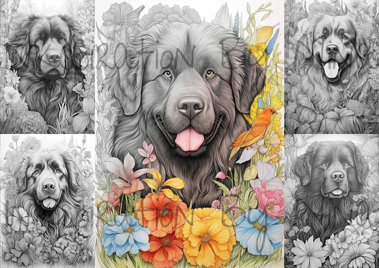 Newfoundland Dog Flowers Coloring Pages, 20 Premium Adult & Kids ...