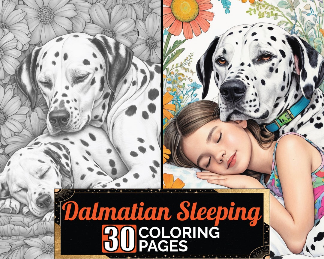 Dalmatian Sleeping With Family Coloring Book, 30 Detail Greyscale Adult ...